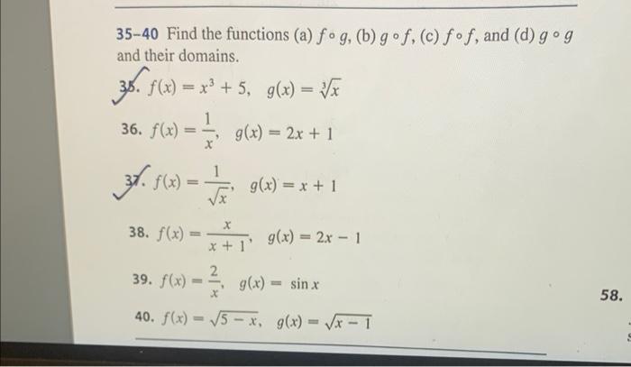 Solved 35-40 Find the functions (a) f∘g, (b) g∘f, (c) f∘f, | Chegg.com