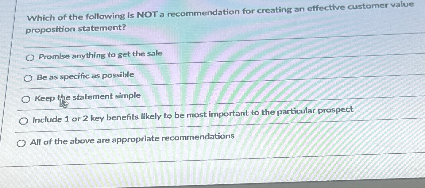 Solved Which of the following is NOT a recommendation for | Chegg.com