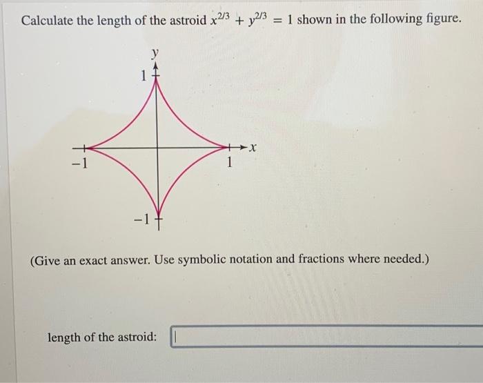 Solved Calculate the length of the astroid x2/3+y2/3=1 shown | Chegg.com