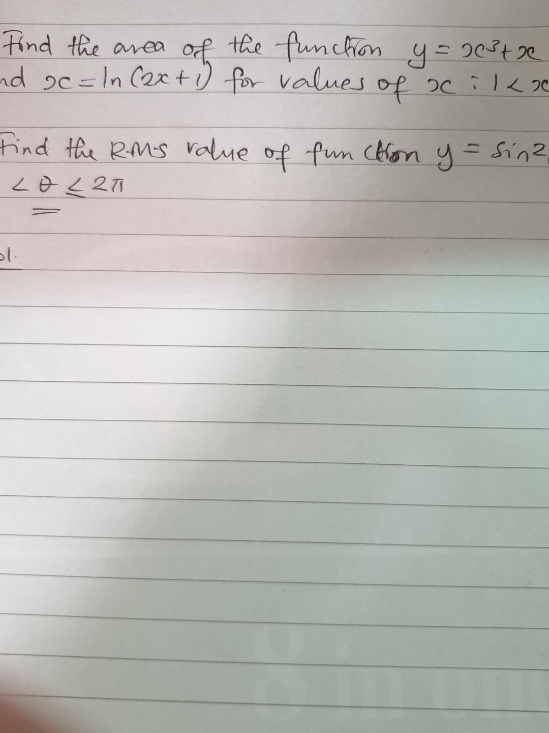 Solved Find the area of the function y=x3+x an x=ln(2x+1) | Chegg.com