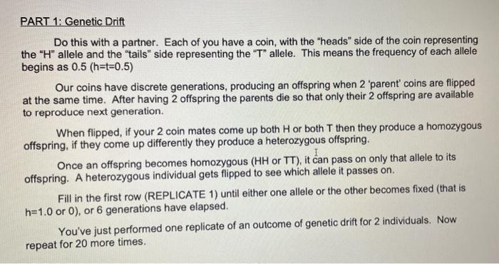 Solved PART 1: Genetic Drift Do this with a partner. Each of | Chegg.com