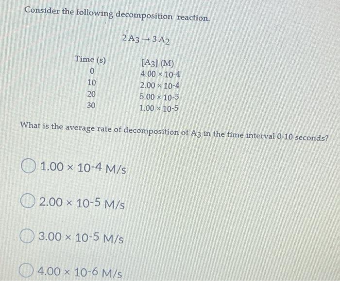 Solved Consider the following decomposition reaction. 2 A3 — | Chegg.com
