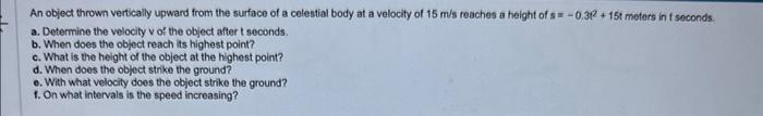 Solved An object thrown vertically upward from the surface | Chegg.com