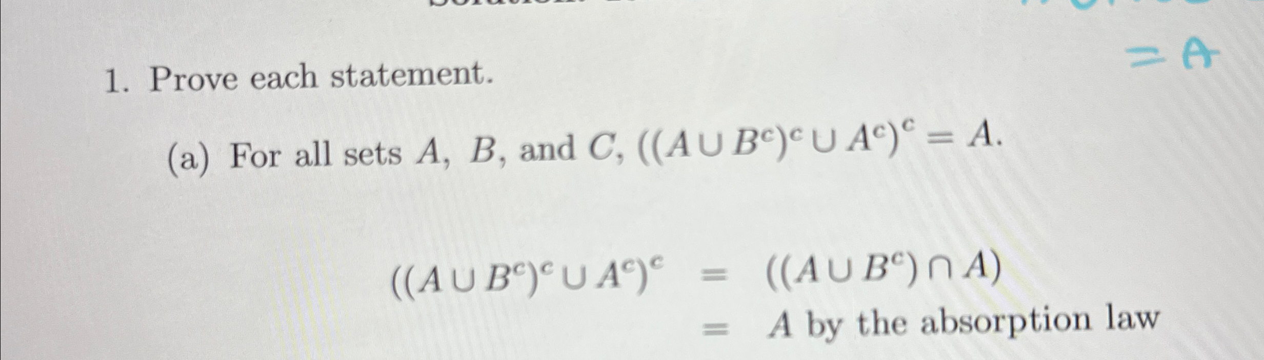 Solved Prove each statement.(a) ﻿For all sets A,B, ﻿and | Chegg.com