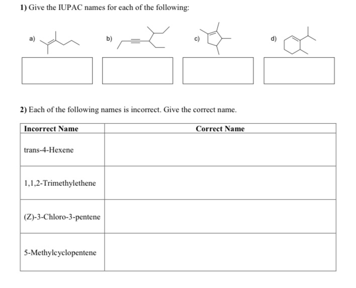 Solved Give the IUPAC names for each of the | Chegg.com