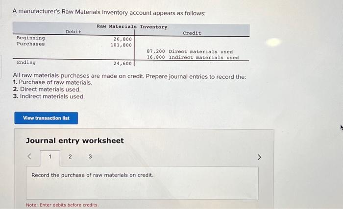 Solved A manufacturer's Raw Materials Inventory account | Chegg.com