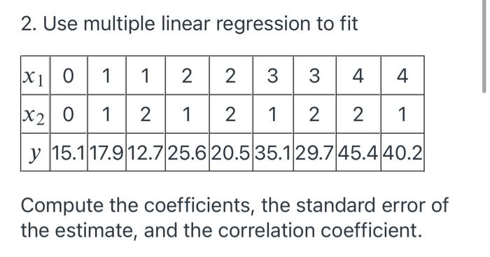 Solved 2. Use multiple linear regression to fit X10 X₁ 0 1 1 | Chegg.com