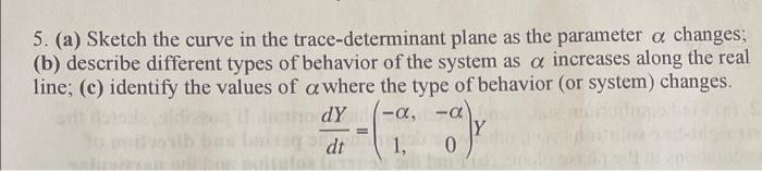 Solved 5. (a) Sketch the curve in the trace-determinant | Chegg.com