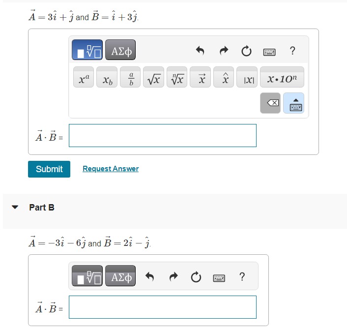 Solved vec(A)=3hat(i)+hat(j) ﻿and vec(B)=hat(i)+3hat(j)? AΣφ | Chegg.com