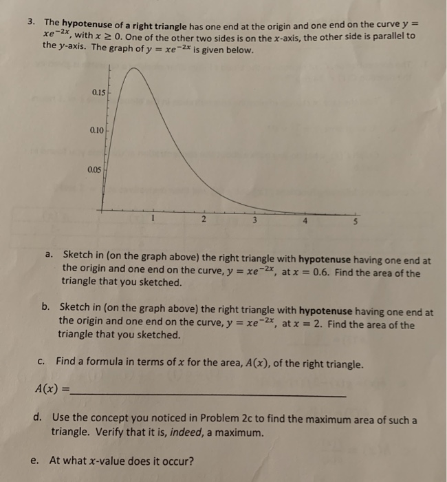 Solved potenuse of a right triangle has one end at the | Chegg.com
