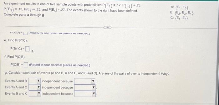 Solved An experiment results in one of five sample points | Chegg.com