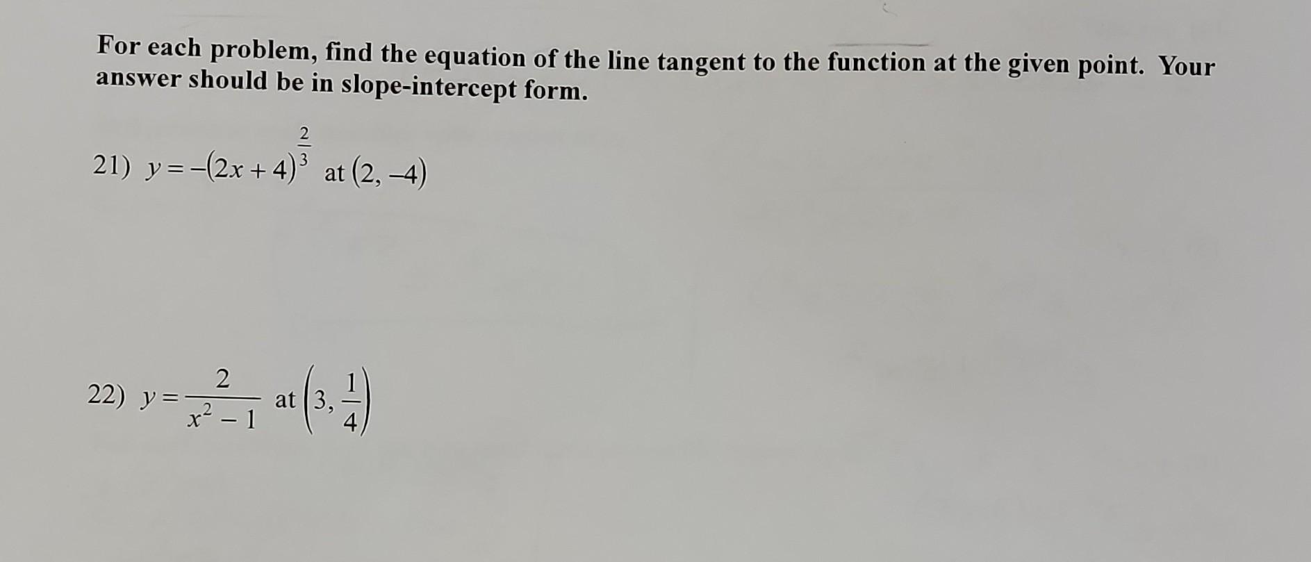 Solved For each problem, find the equation of the line | Chegg.com