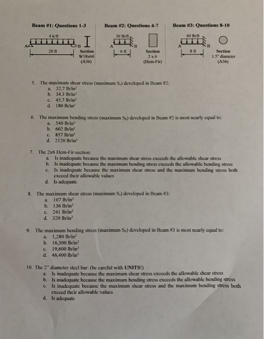 Solved Beam #1: Questions 1-3 Beam #2: Questions 4-7 Beam | Chegg.com