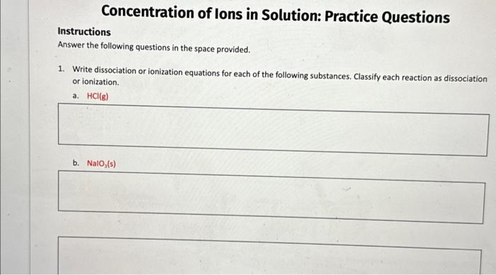 Solved Concentration of lons in Solution: Practice Questions | Chegg.com