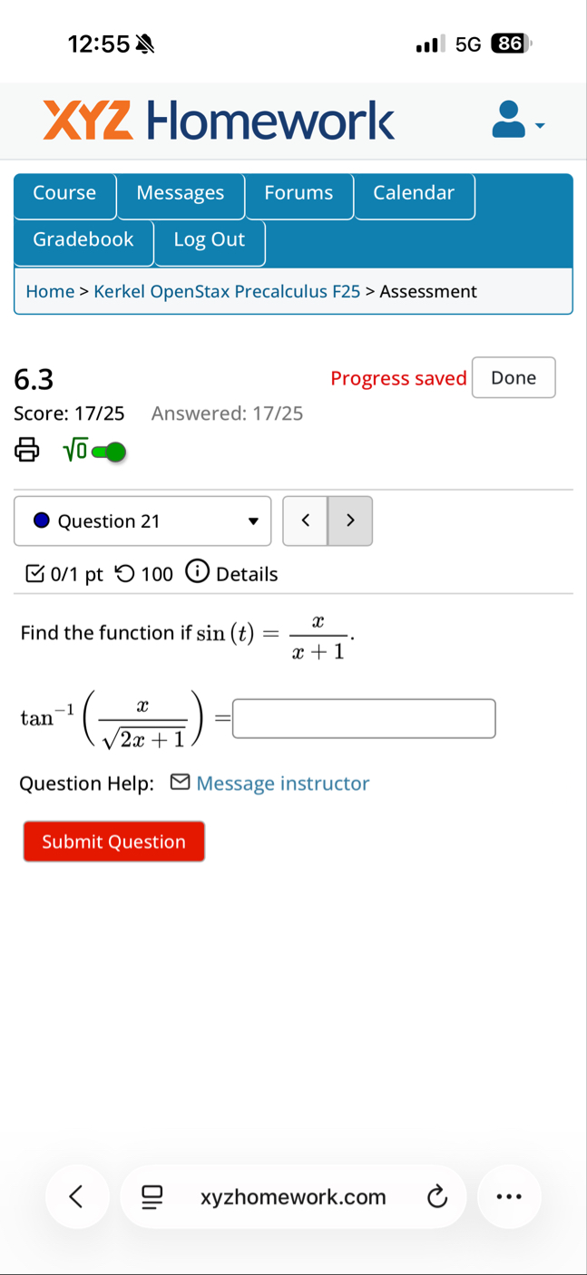 [Solved]: 12:55 5G 86 XYZ Homework Course Messages Forums Ca
