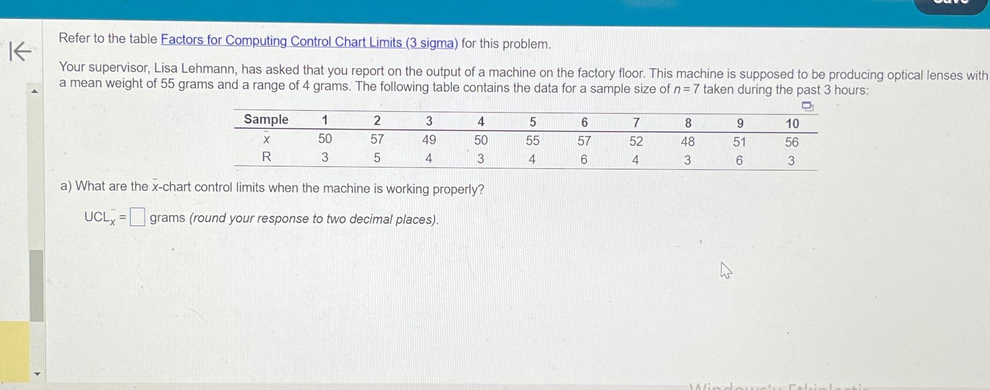 Solved Refer to the table Factors for Computing Control | Chegg.com