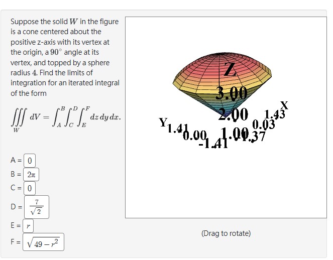 Solved Suppose the solid W in ﻿the figureis ﻿a cone centered | Chegg.com