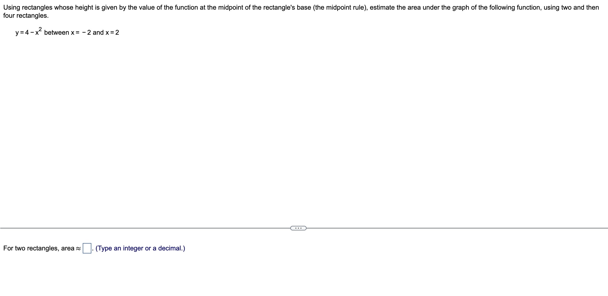 Solved four rectangles.y=4-x2 ﻿between x=-2 ﻿and x=2For two | Chegg.com