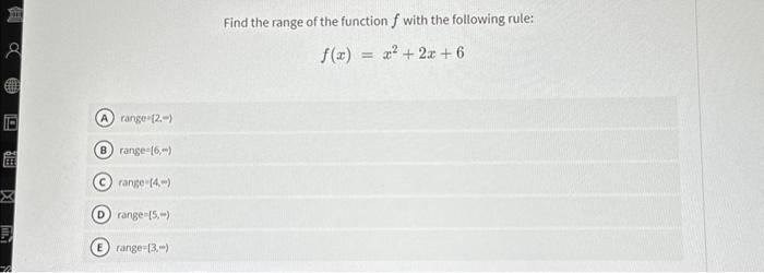 Solved Find the range of the function f with the following | Chegg.com