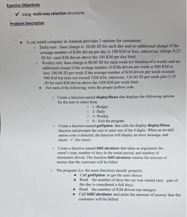 Solved Exercise Objectives Using multi-way selection | Chegg.com