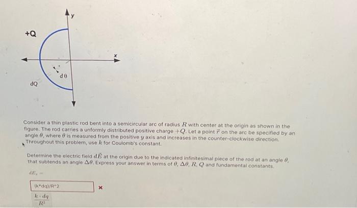 Solved Consider a thin plastic rod bent into a semicircular | Chegg.com