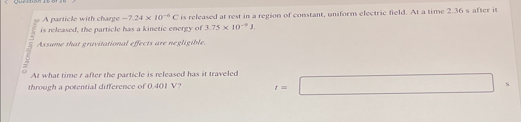 Solved A particle with charge -7.24×10-6C ﻿is released at | Chegg.com