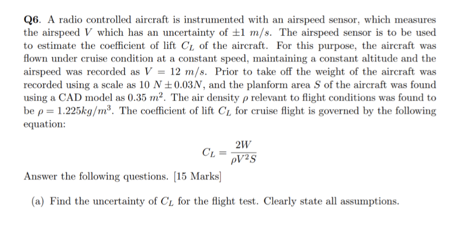 Solved Q6. A radio controlled aircraft is instrumented with | Chegg.com