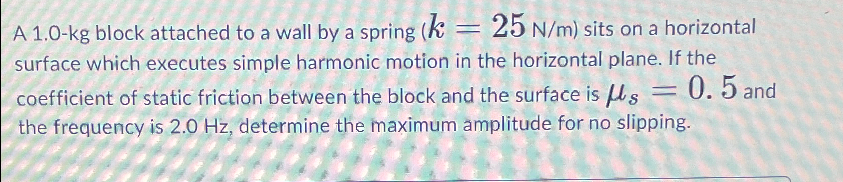 Solved A 1.0-kg block attached to a wall by a spring | Chegg.com