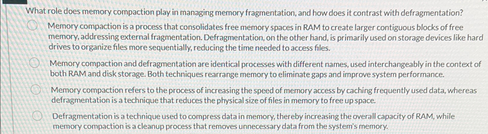 Solved What Role Does Memory Compaction Play In Managing 