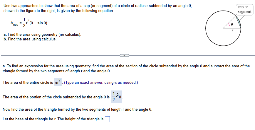 Solved Use two approaches to ﻿show that the area of ﻿a cap | Chegg.com