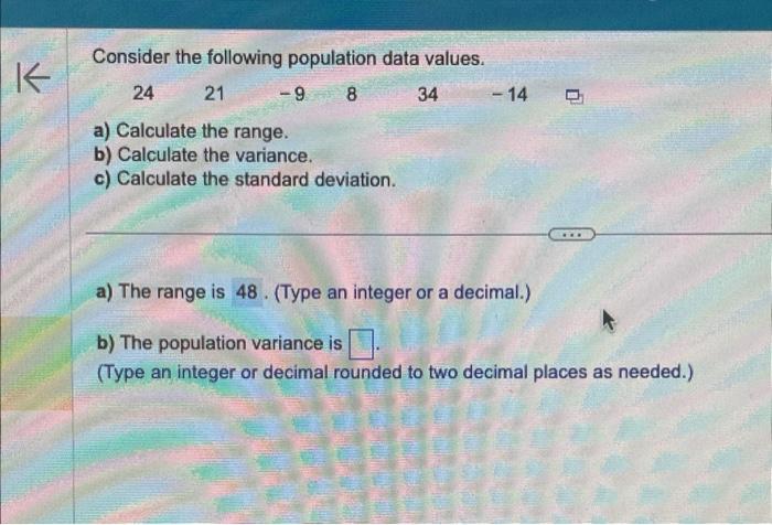 Solved Consider the following population data values. | Chegg.com