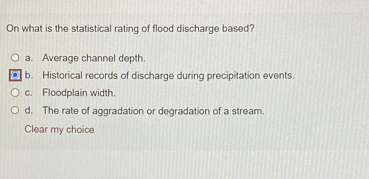 Solved On what is the statistical rating of flood discharge | Chegg.com