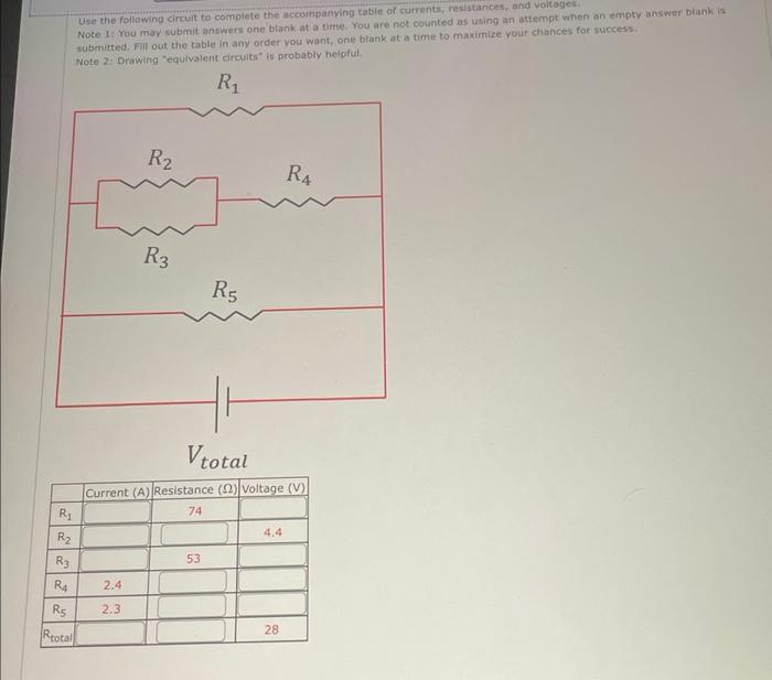 Solved Use the following circut to complete the accompinying | Chegg.com