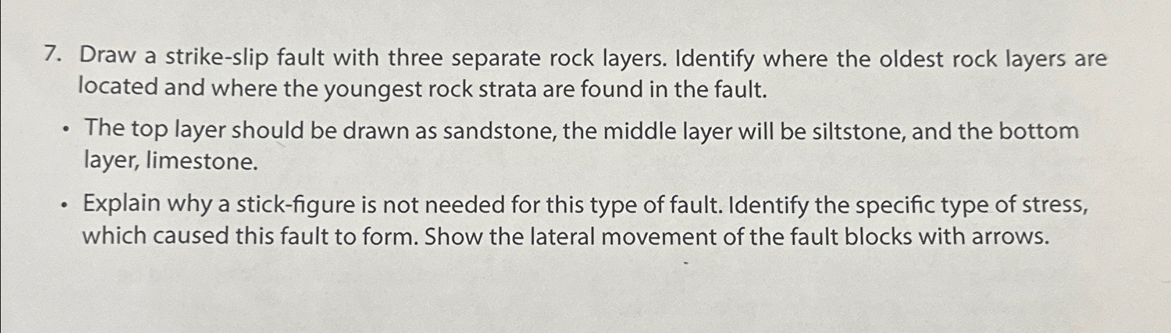Draw a strike-slip fault with three separate rock | Chegg.com
