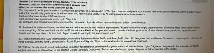 Answer 2 of the 4 questions below. Number your | Chegg.com