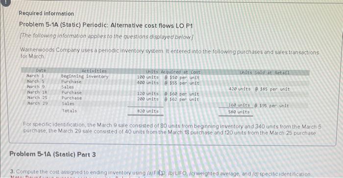 Solved Required information Problem 5-1A (Static) Periodic: | Chegg.com