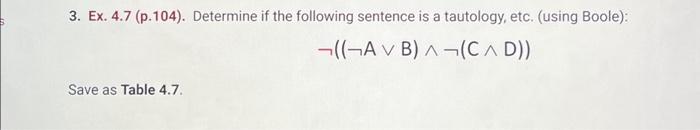 truth table!! Ex. 4.7 (p.104). Determine if the | Chegg.com