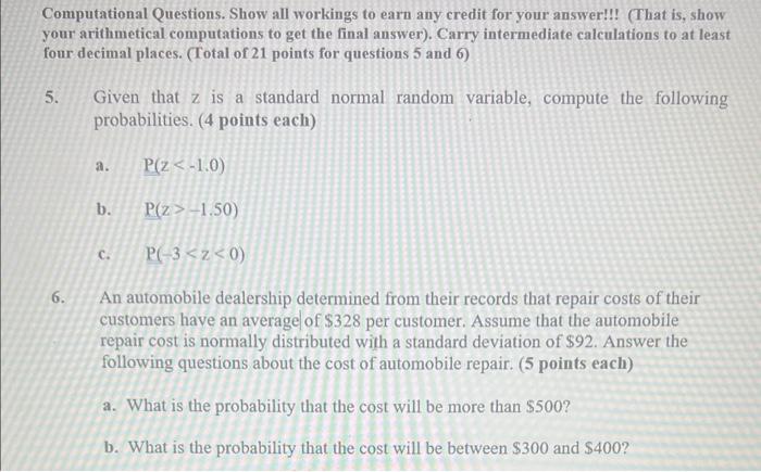 Solved Computational Questions. Show all workings to earn | Chegg.com