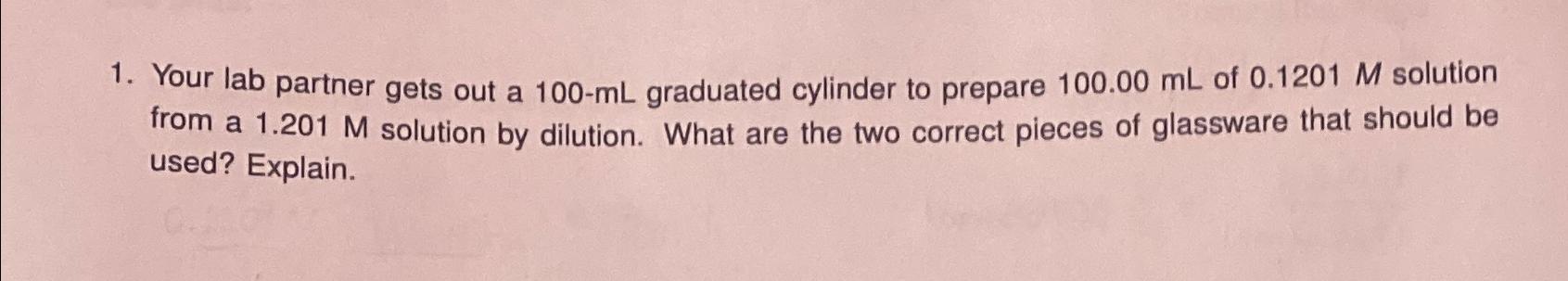 Solved Your lab partner gets out a 100-mL ﻿graduated | Chegg.com