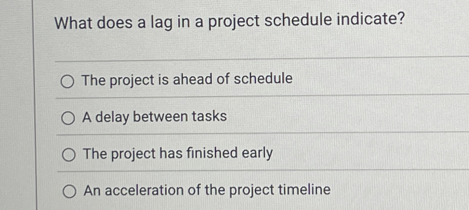 Solved What does a lag in a project schedule indicate?The | Chegg.com