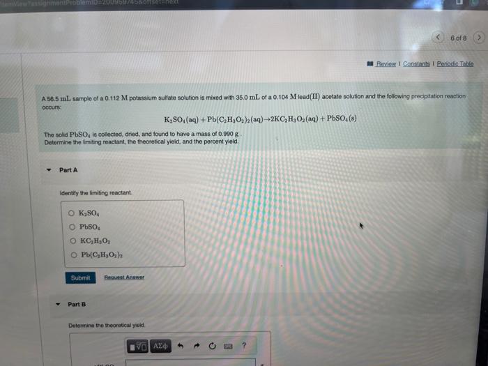 Solved K2SO4(aq)+Pb(C2H3O2)2(aq)→2KC2H3O2(aq)+PbSO4( s) | Chegg.com