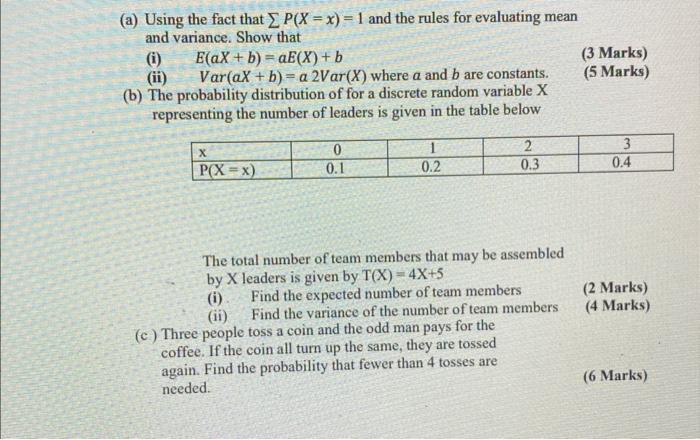 Solved (a) Using the fact that ∑P(X=x)=1 and the rules for | Chegg.com
