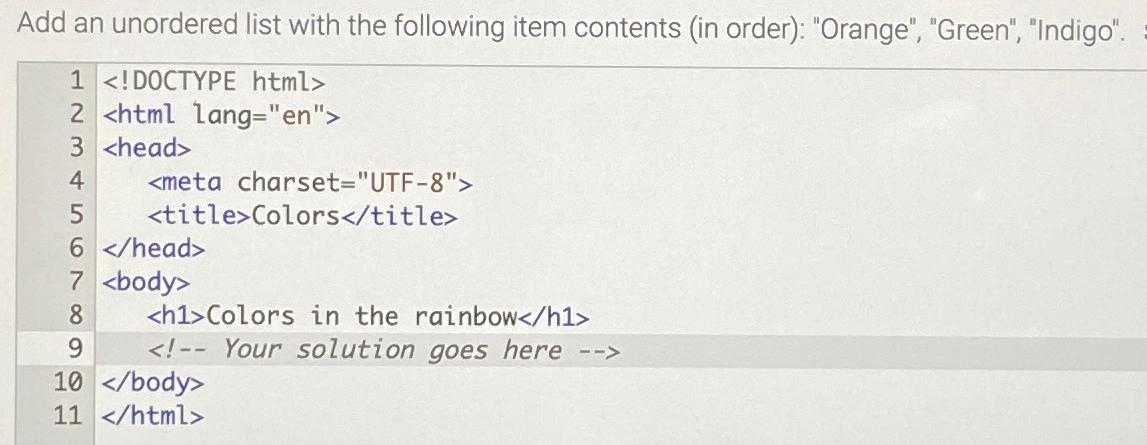 Solved Add an unordered list with the following item | Chegg.com