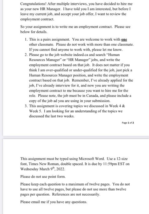 Solved Congratulations! After multiple interviews, you have | Chegg.com