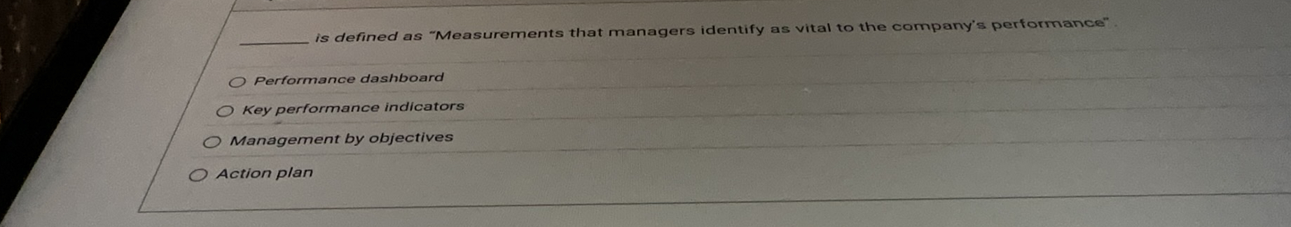 Solved is defined as "Measurements that managers identify | Chegg.com