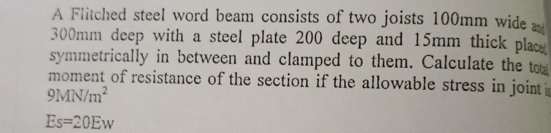 Solved A Flitched steel word beam consists of two joists | Chegg.com
