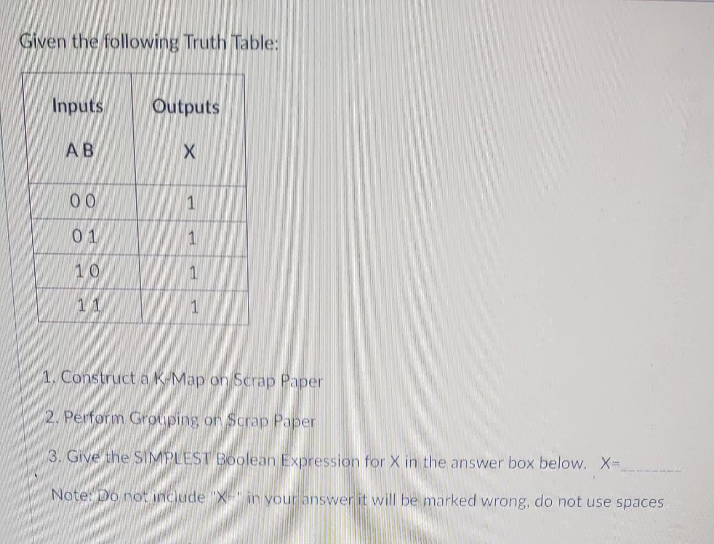 Solved Given The Following Truth Table 1 Construct A K Map 6492