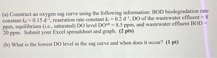 (a) Construct an oxygen sag curve using the following | Chegg.com