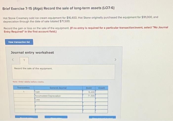 Solved Brief Exercise 7.15 (Algo) Record the sale of | Chegg.com