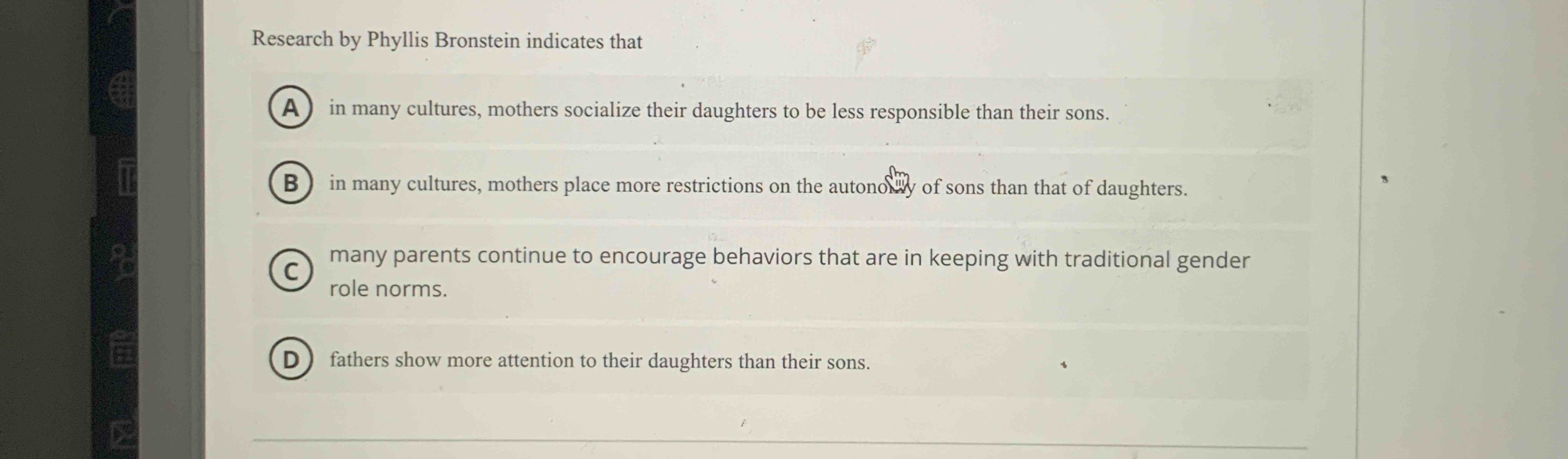 Solved Research by Phyllis Bronstein indicates thatin many | Chegg.com